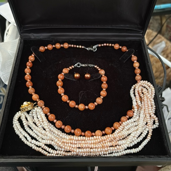 Jewelry | Complete Set Of Copper Pearls With Bonus Pearl Necklace ...